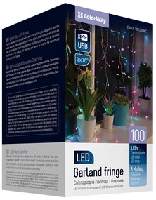 Světelný řetěz colorway cw-gf-100l36umc, led vánoční girlanda, 100x led, vícebarevná,délka 3 m x 0,6 m, usb