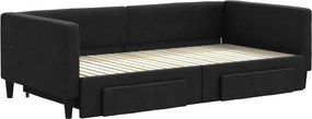 Válenda s přistýlkou a zásuvkami černá 100 x 200 cm textil 3196621
