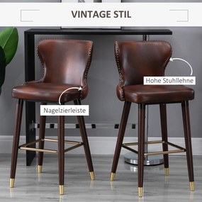 HOMCOM Barová židle sada 2 ks elegantní bistro židle s podnožkou a opěradlem, jídelní židle PU hnědá 52x53x101cm | Aosom.de
