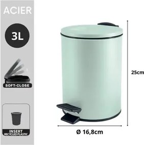 Spirella ADELAR pedálový odpadkový koš 3 L matná světle zelená / ocel