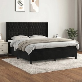 Box Spring Postel S Matrací Černá Samet Černá Prošívaný design 180 x 200