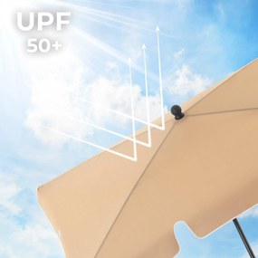 Obdélníkový slunečník 2 × 1,25 m, UPF 50+ ochrana, sklopný, bez základny, taupe