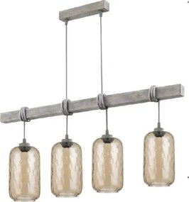 BRILAGI - Lustr na lanku WOOD GLASS 4xE27/60W/230V borovice/šedá/kouř hnědá