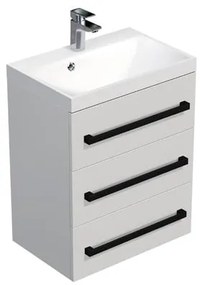 Koupelnová skříňka s černou úchytkou a umyvadlem SAT Cube Way 60x76,5x40 cm bílá lesk lesk/mat CUBE2C603BL
