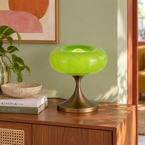 Retro stolní lampa tmavě bronzová se zeleným skleněným stínidlem 31 cm - Glaze