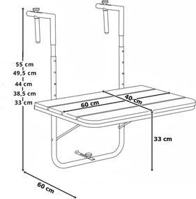 Závěsný balkónový stůl Aretto 60 cm černý