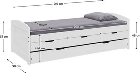 Postel s výsuvnou přistýlkou, 90x200, bílá, masiv, MARINELLA NEW Kondela 0000274648