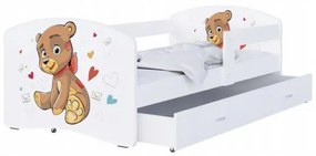 Dětská postel LUKI se šuplíkem BÍLÁ 160x80 vzor MEDVÍDEK