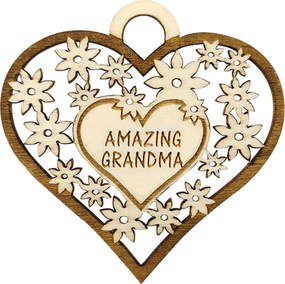 AMADEA Dřevěné srdce s textem "AMAZING GRANDMA", 7 cm, český výrobek