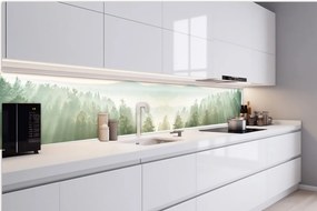 DIMEX | Fototapeta do kuchyně Sluneční paprsky nad lesem KI-420-196 | 420 x 60 cm | zelená, bílá, krémová