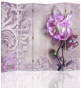 Ozdobný paraván Růžová orchidej - 180x170 cm, pětidílný, obustranný paraván 360°