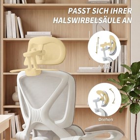 HOMCOM Kancelářská židle, ergonomická židle k psacímu stolu s opěrkou nohou, houpací funkcí, opěrkami rukou, síťovina, šedá