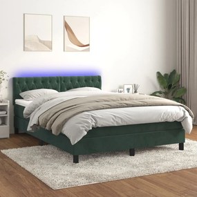 Box spring postel s matrací a LED tmavě zelená 140x190 cm samet 3134582