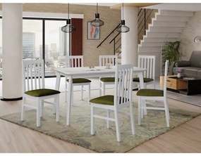 Rozkládací jídelní stůl se 6 židlemi AL16, Barva dřeva: bílá, Potah: Hygge D91, Barvy nožiček: černá