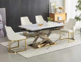 Jídelní rozkládací stůl Hermes 160/240 cm bílý mramor/zlatý