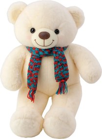 LEAN Toys Plyšový medvídek s barevným vlněným šálou bílý 55 cm