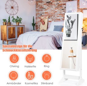 Costway Šperkovnice se zrcadlovým stojanem na šperky po celé délce, bílý