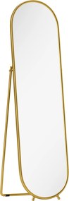 HOMCOM oválné celoformátové volně stojící zrcadlo, 50 × 180 cm — nerozbitné sklo, kovový rám a stojan, zlaté — do ložnice, obýváku, předsíně