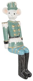 Zeleno-modrá dekorace sedící socha Myška v uniformě - 10*7*19 cm