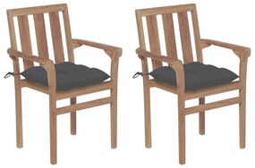 Zahradní židle 2 ks antracitové podušky masivní teakové dřevo,  3062223