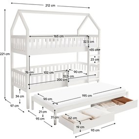 Kondela Montessori patrová postel s přistýlkou, bílá, VENITA TYP 1