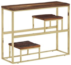 Konzolový stolek zlatý nerezová ocel a masivní dřevo,  350014