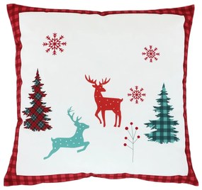 Polštář sametový s výplní - vánoční, červené okraje, 100% polyester, 45 x 45 cm.