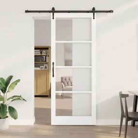 Posuvné dveře 93 x 232 cm Masivní borové dřevo a sklo Bílá 3332348