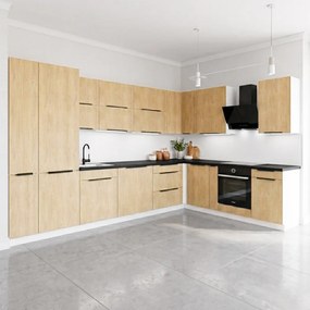 Kuchyňská linka CREMONA bc | 340x230 cm | ve tvaru L | UNI provedení | zásuvky PREMIUM BOX | bílá/cremona