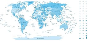 Samolepící tapeta detailní mapa světa v modré barvě