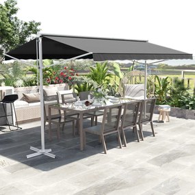 Stojící zahradní markýza Outsunny 4x3m se skládací klikou v šedé barvě pro terasu a balkon, odolná proti povětrnostním vlivům a stabilní |