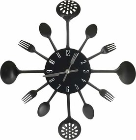 Nástěnné hodiny s vidličkami a lžícemi černé 40 cm hliník 325163