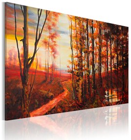 Obraz Krajina (1dílný) - cesta mezi stromy v podzimních barvách