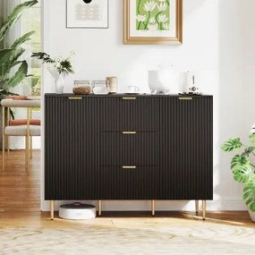 HOMCOM sideboard kuchyňský nábytek s 3 zásuvkami, nastavitelnými vloženými policemi, skříňky s žlábkovými dveřmi, 120 x 40 x 90 cm, černá