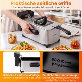 Costway 3 L Elektrická fritéza vyrobená z nerezové oceli 2000 W Fritéza Olejová