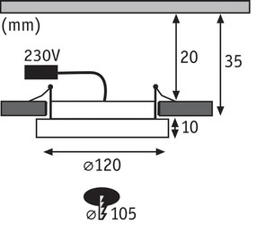 Paulmann 92944 Areo, bílé polozapuštěné svítidlo, 8W LED 3000K, prům. 12cm, IP23