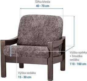 Bielastické potahy MARMO hnědé křeslo s dřevěnými rukojeťmi (š. 40 - 70 cm)