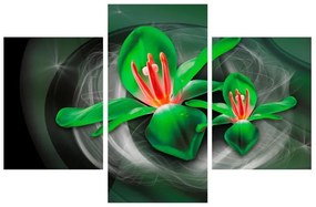 Moderní zelený obraz květů (90x60 cm)