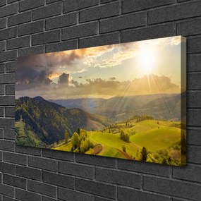 Obraz na plátně Hory Louka Západ Slunce 140x70 cm