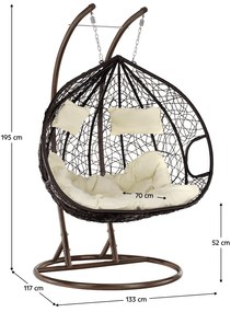 Kondela Závěsné dvojkřeslo, měděná/hnědá/krémová, DALVEA 2 NEW