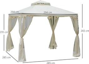 Zahradní altán Outsunny 3x3 m se 4 bočními stěnami, zahradní stan z kovu a polyesteru odolný proti povětrnostním vlivům, krémově bílý, pro zahradní p…