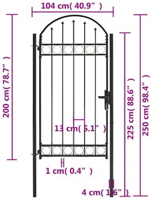 vidaXL Marketos Plotová brána ASSEN s klenutým vrškem ocelová 102 x 200 cm černá