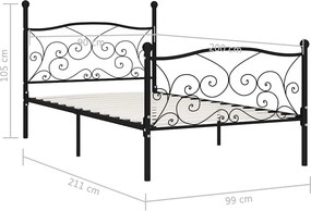 Rám postele s laťkovým roštem černý kov 90 x 200 cm 284454