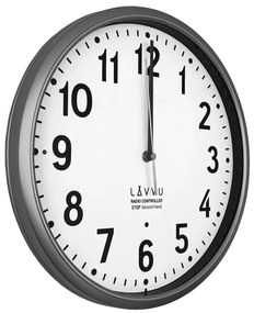 LAVVU Nástěnné šedé hodiny Accurate Metallic Silver řízené rádiovým signálem - 3 ROKY ZÁRUKA! LCR3011