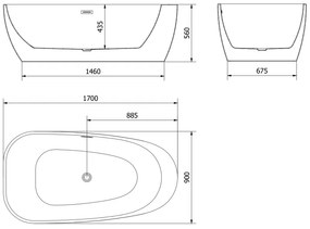 Mexen Giada, volně stojící vana 170 x 90 cm, bílá lesklá, měděná matná, 52741709000-65