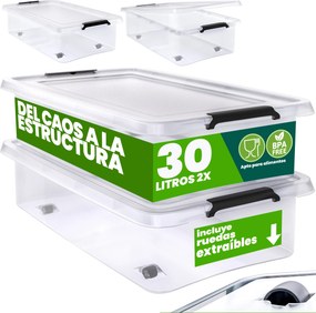 Deuba Úložný box sada 2 ks průhledná 60 × 40 × 17 cm 30L stohovatelný