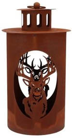Rezavá antik plechová lucerna jelen Deer - Ø 14*26 cm
