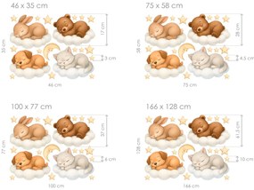 Zvířátka na obláčcích samolepky na zeď arch 75 x 58 cm