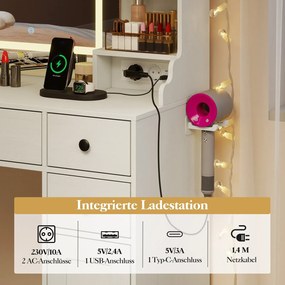 Costway Toaletní stolek s osvětlením a zrcadlem a zásuvkami a držákem