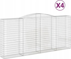 vidaXL Gabionové koše, 4 ks, 400x50x180/200 cm, galvanizované železo